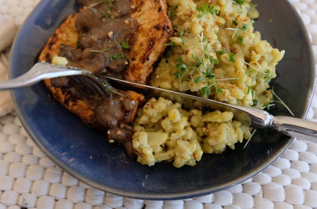 Celeriac Steaks with Saffron Barley Risotto - Marinola