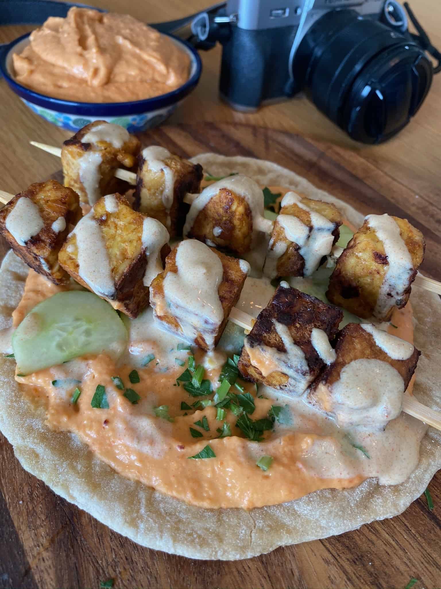 Barbecued Yogurt Tempeh with Paprika spread - Marinola