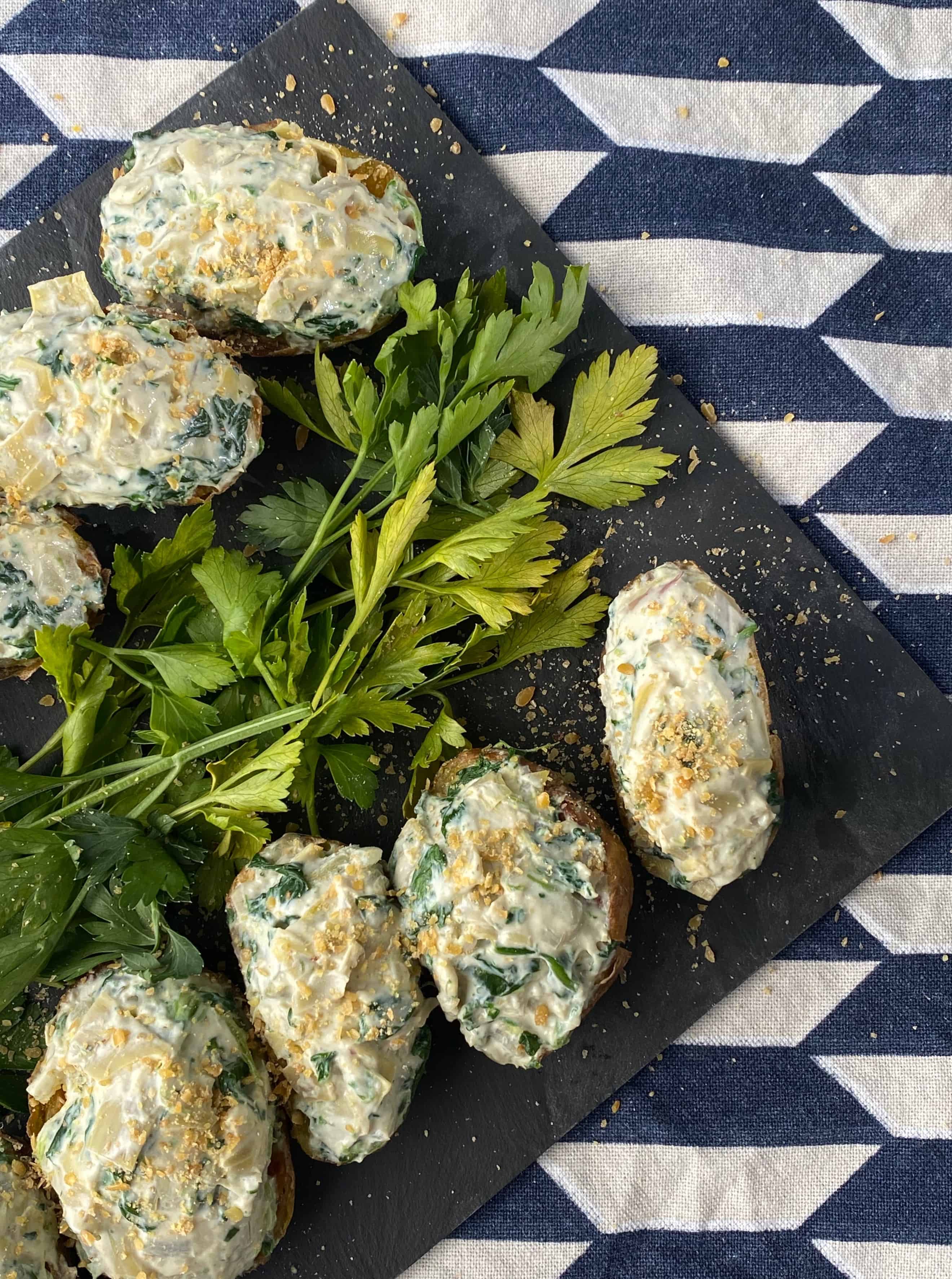 ARTICHOKE DIP Potato Boats - Marinola